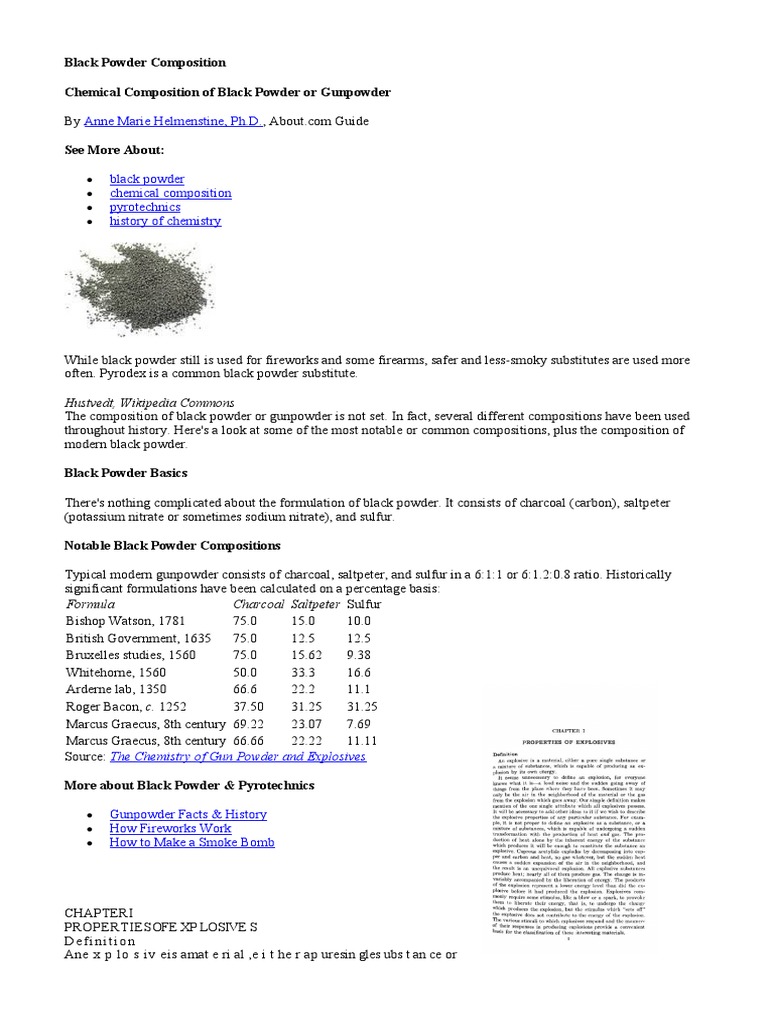 Anne Marie Helmenstine, PH.D.: Black Powder Composition Chemical ...