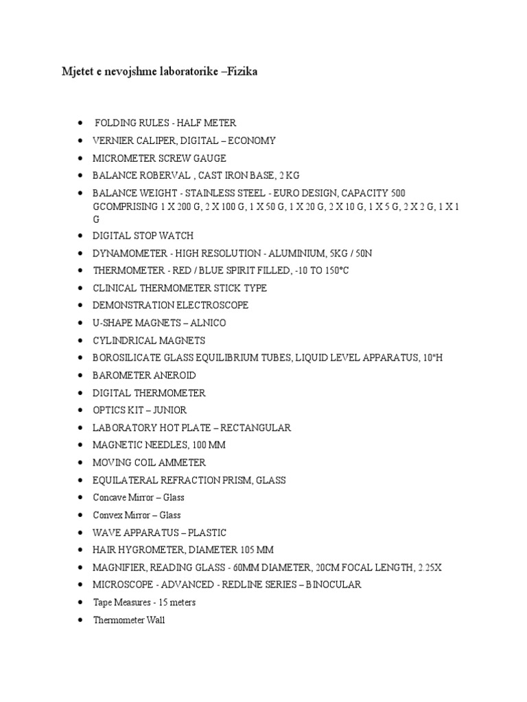 Mjetet e Nevojshme Laboratorike | PDF