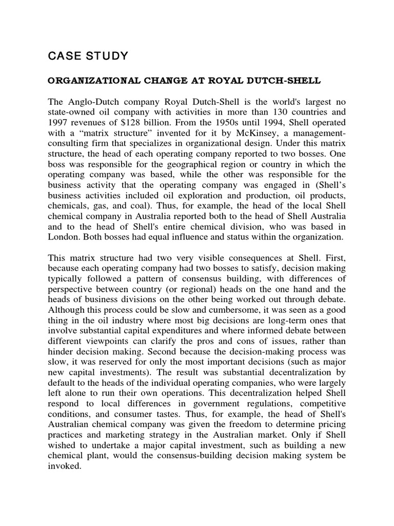 Royal Dutch-Shell Case Study: Organizational Change and Strategy | PDF ...