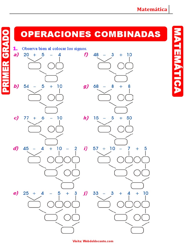 Operaciones combinadas: Sumas y restas con números positivos y ...