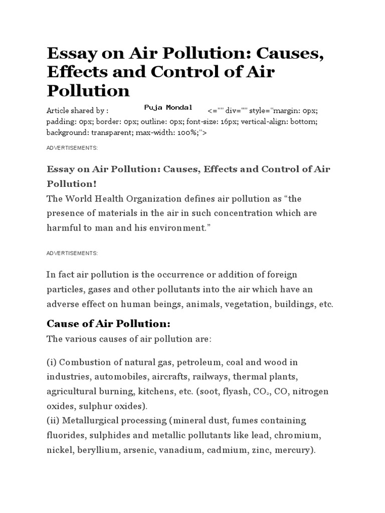 Understanding the Causes, Effects, and Methods of Controlling Air ...