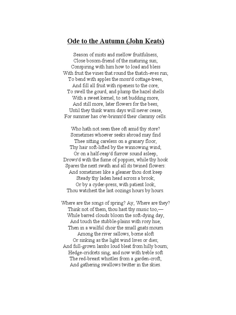 Ode To The Autumn | PDF | Metre (Poetry) | Poetry