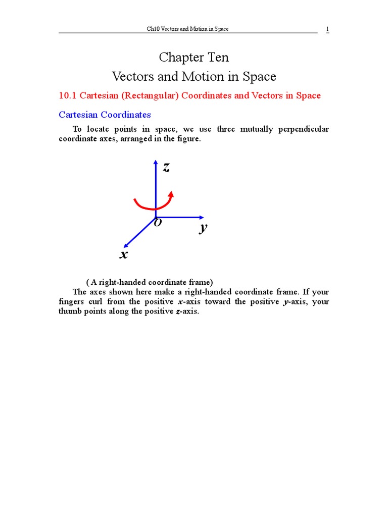Chapter10 Vectors and Motions in Space | PDF | Cartesian Coordinate ...