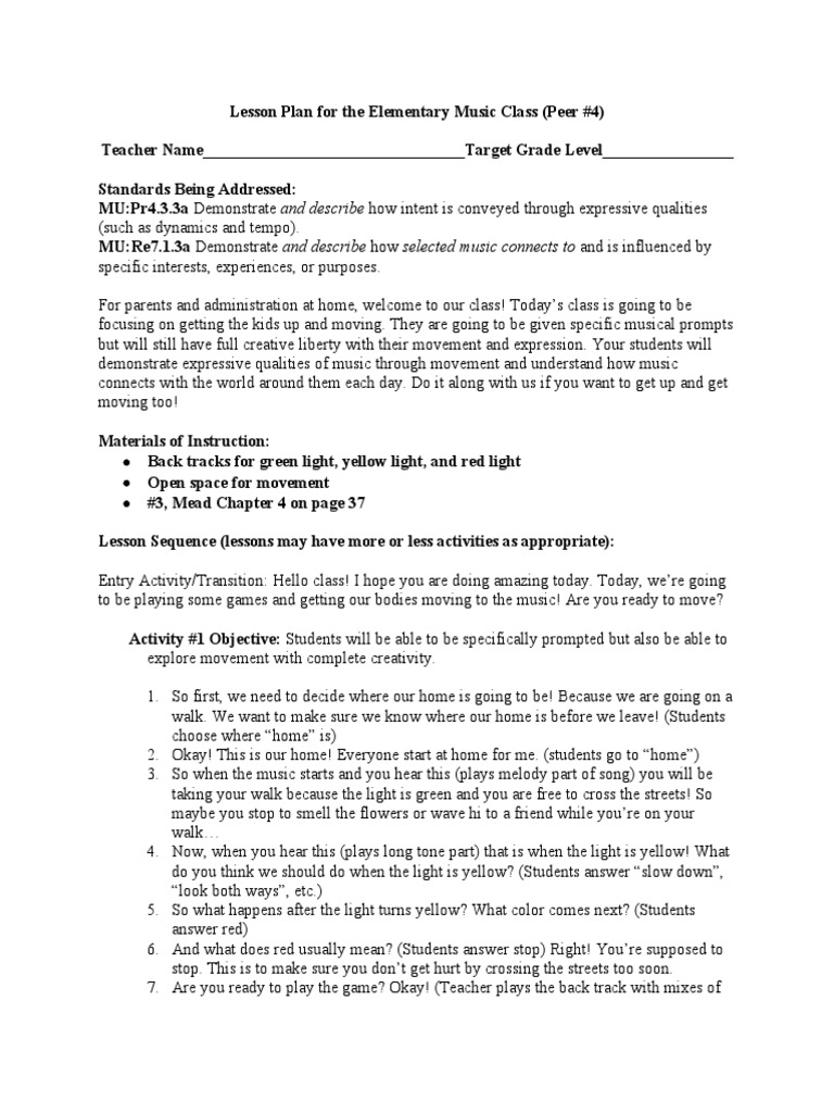 Dalcroze Lesson | PDF | Lesson Plan | Teaching