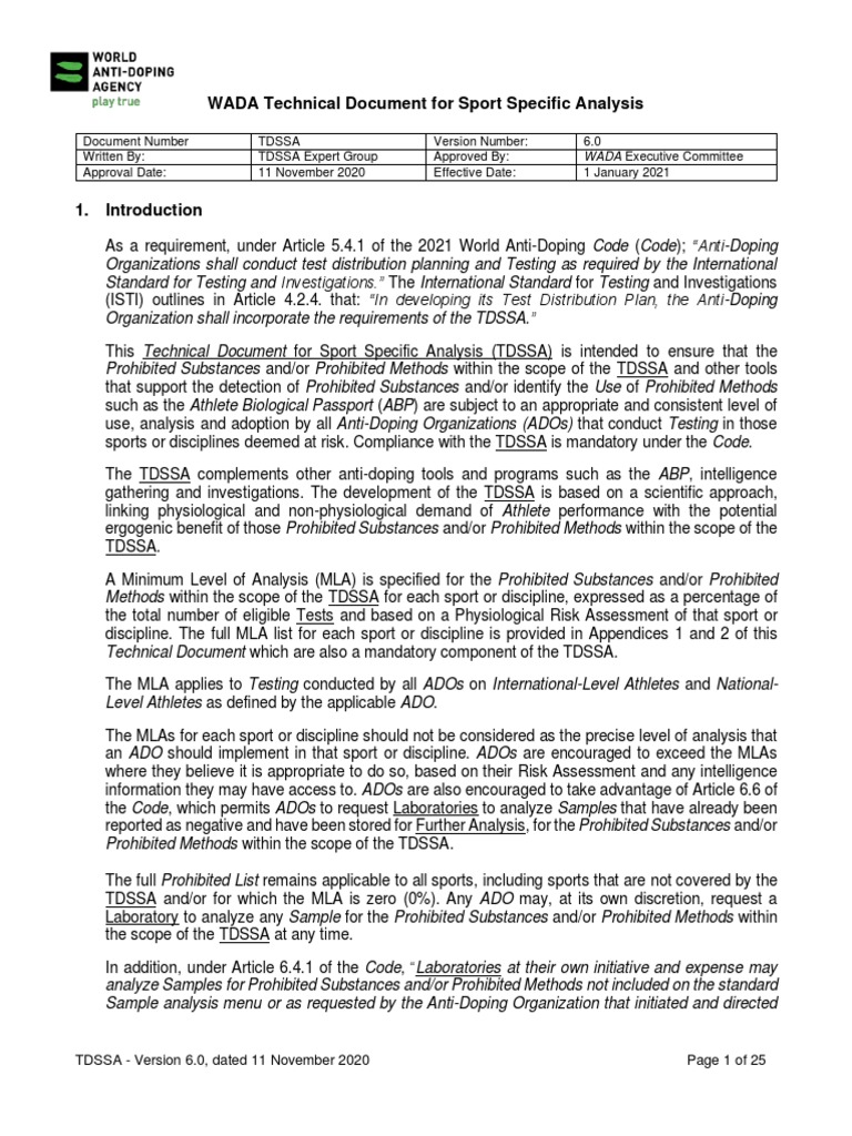 WADA Technical Document For Sport Specific Analysis | PDF | Doping In ...