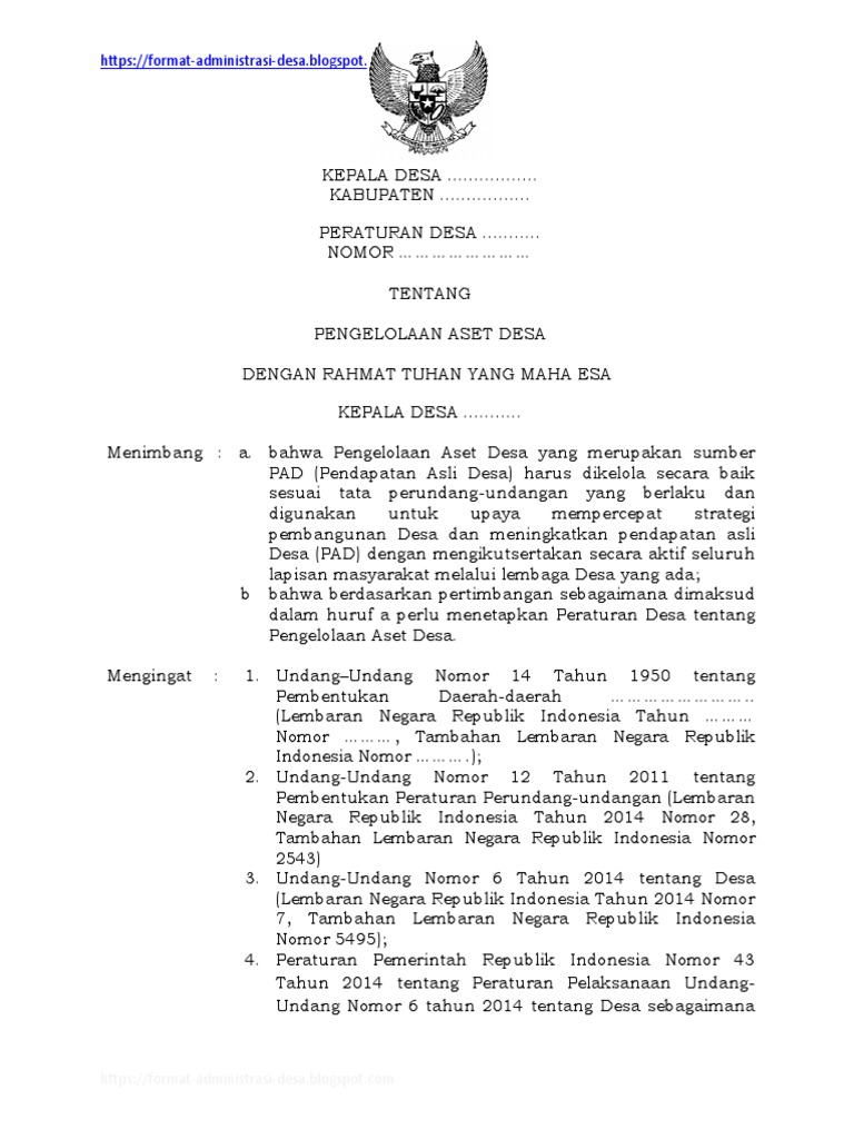 Contoh Perdes Pengelolaan Aset Desa | PDF
