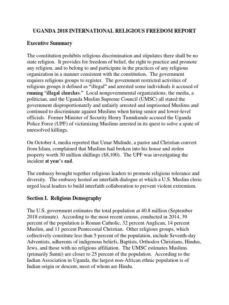 Uganda Religious Freedom Report | PDF | Freedom Of Religion ...