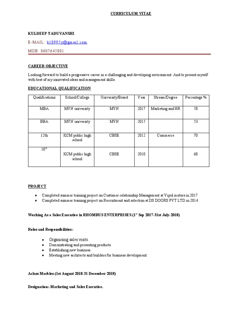 Kuldeep Yaduvanshi CV and Profile | PDF | Business | Psychological Concepts
