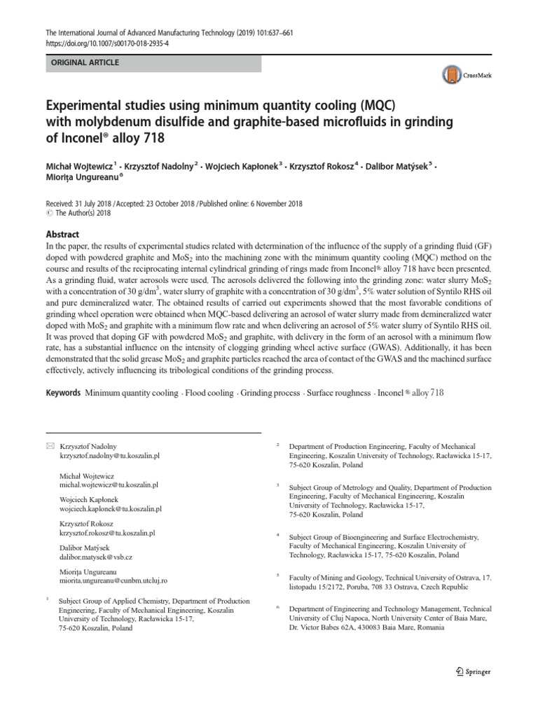 Experimental Studies Using Minimum Quantity Cooling (MQC) With Molybdenum Disulfide and Graphite ...