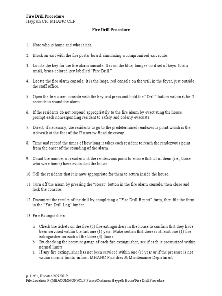Fire Drill Procedure | PDF