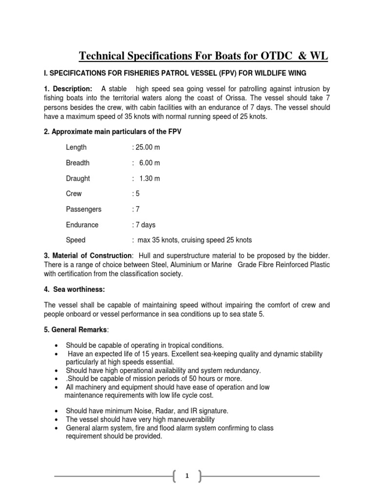 Technical Specification For Boats For Link | PDF | Marine Propulsion ...