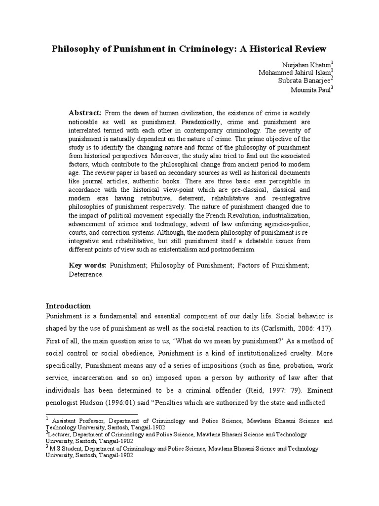 Philosophy of Punishment in Criminology: A Historical Review | PDF ...