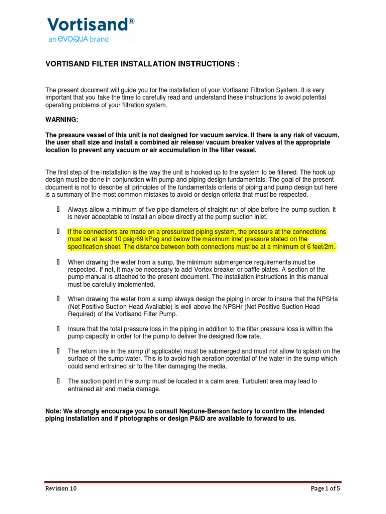 Installation - Check-List - Eng - Rev-10 For Cooling Tower Filtration ...