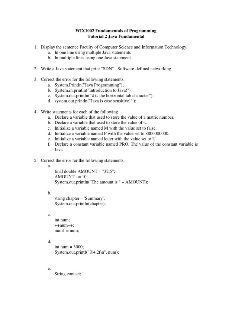 Tutorial 2 Java Fundamentals Pdf