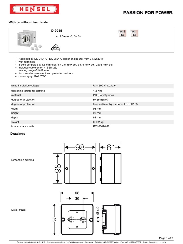 D 9045 Hensel Electric | PDF | Building Engineering | Electromagnetism