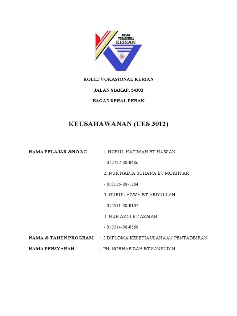 Contoh Kertas Kerja Program Keusahawanan