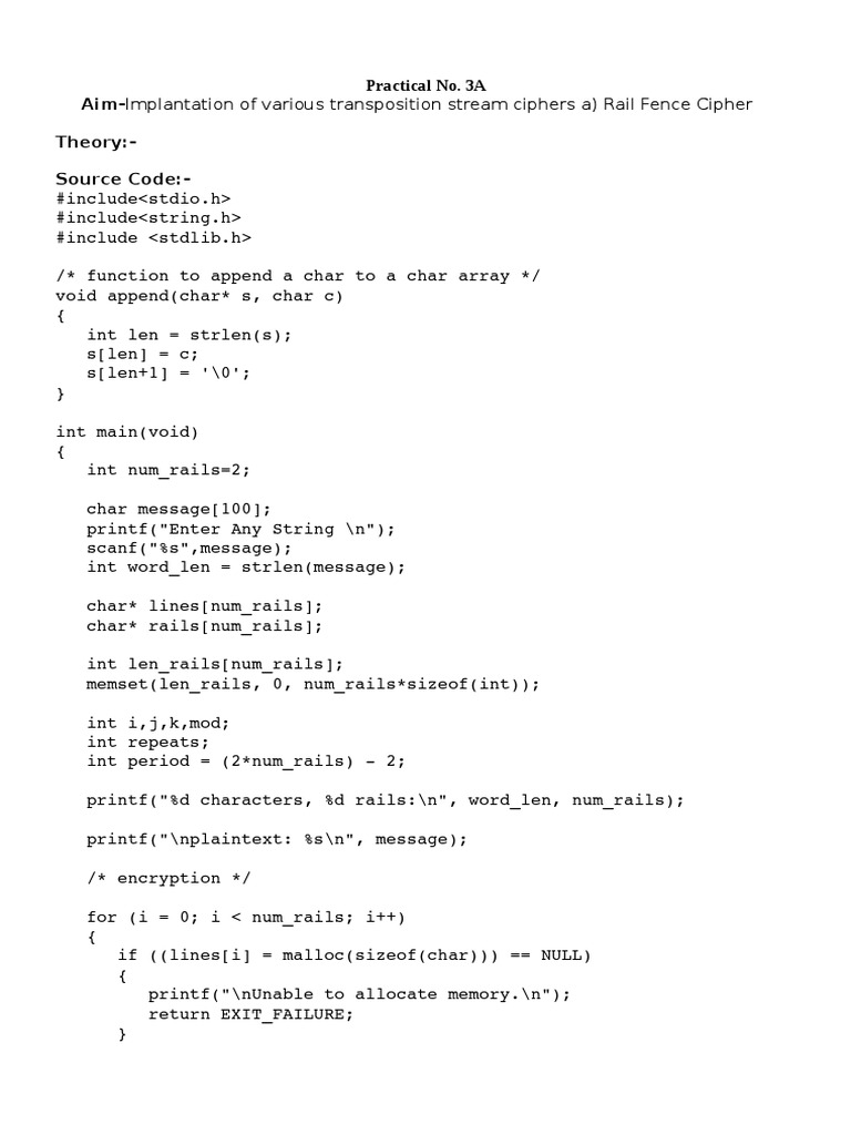 Practical No. 3A Aim-Implantation of Various Transposition Stream ...