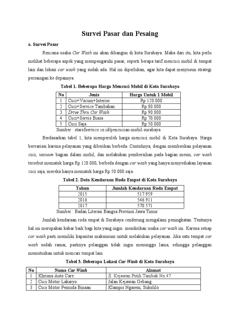 Survei Pasar Dan Pesaing Carwash | PDF
