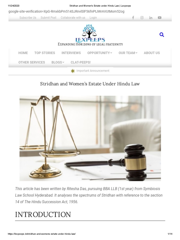Stridhan and Women's Estate Under Hindu Law | PDF | Marriage | Property