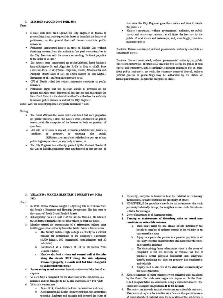 Nuisance Cases in Manila Jurisprudence | PDF | Nuisance | Easement