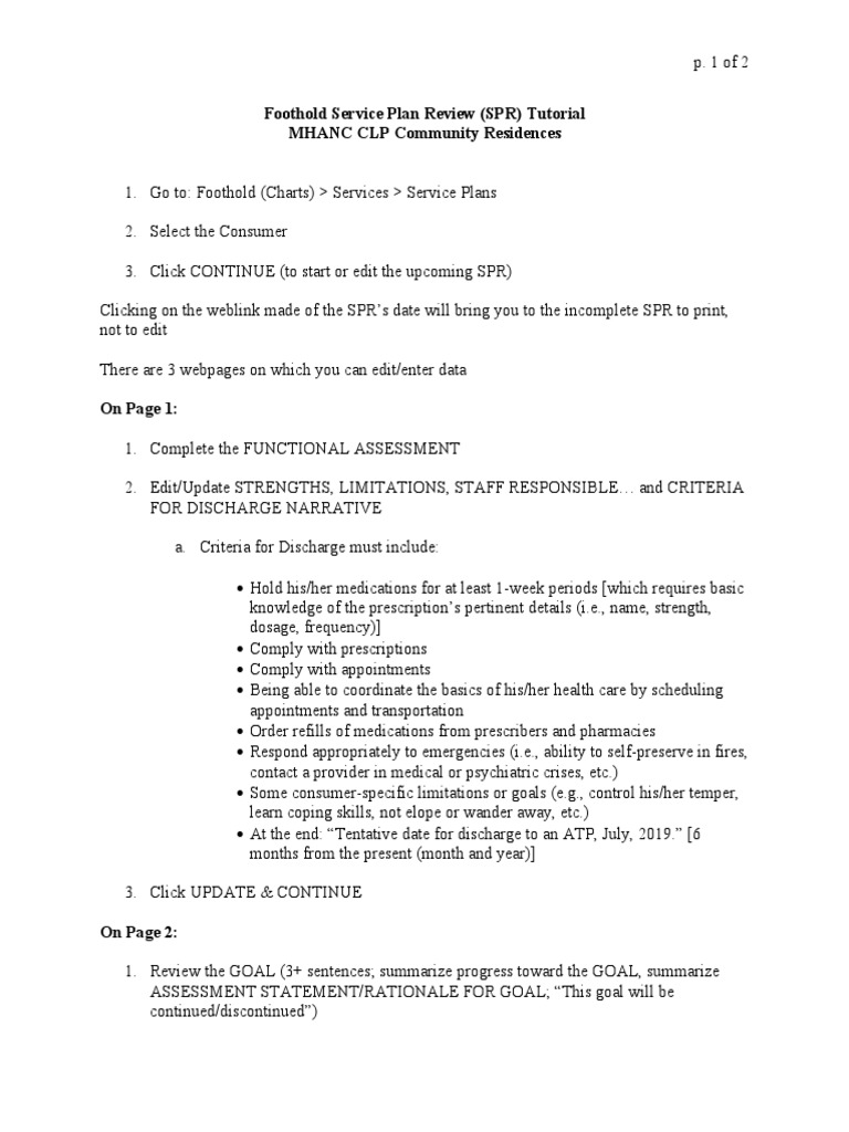 Foothold Service Plan Review Tutorial | PDF | Health Care | Medicine