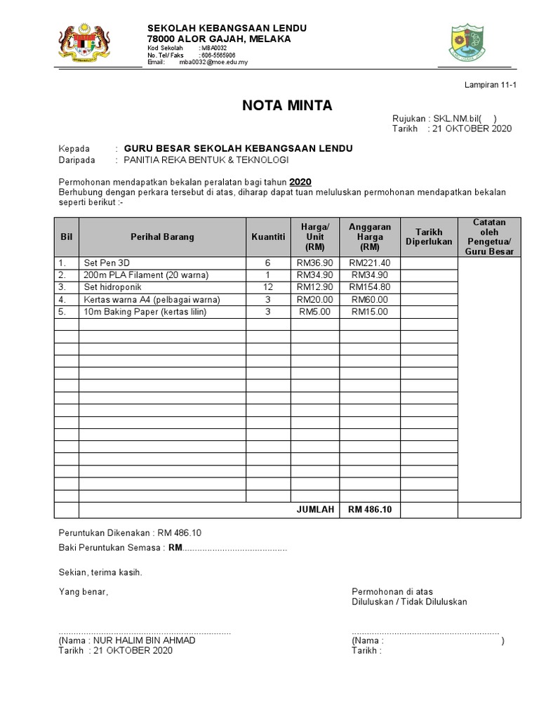 Contoh Nota Minta | PDF
