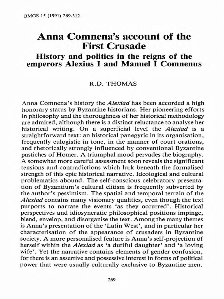 THOMAS, R.D., Anna Comnena's Account of The 1st Crusade | PDF ...