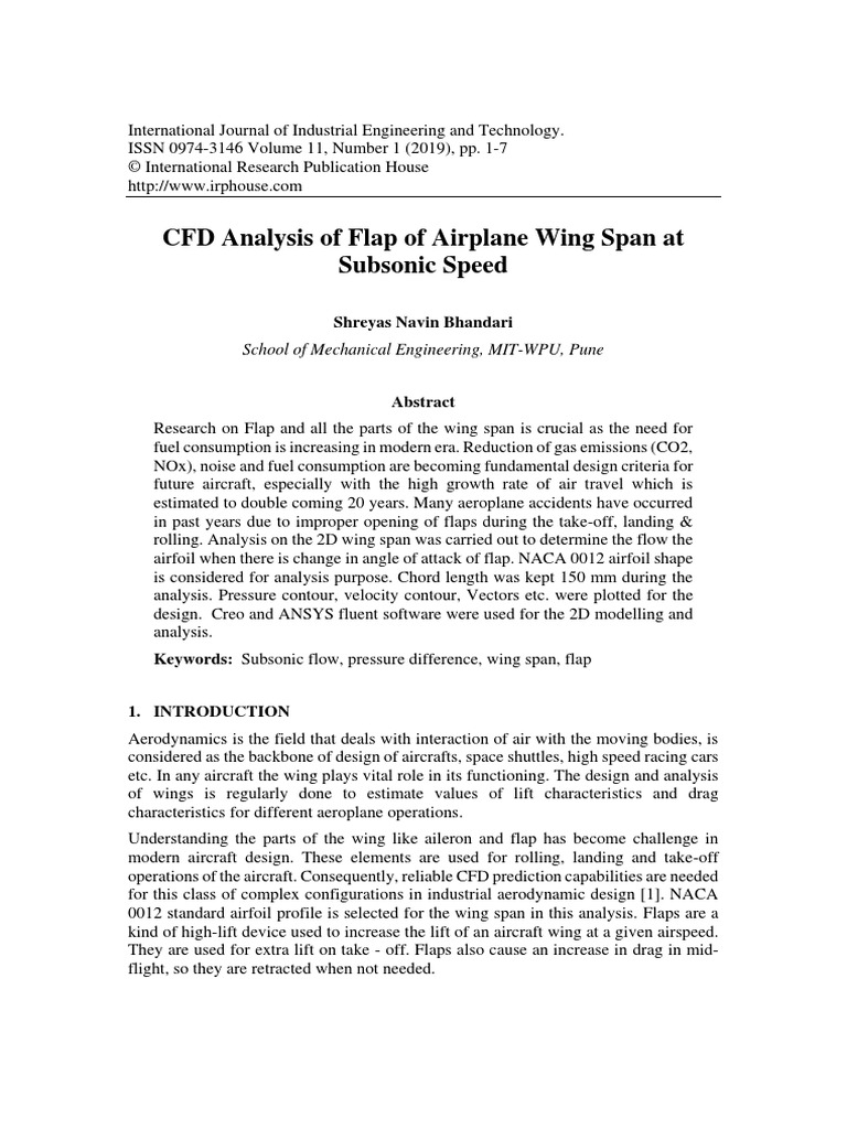 CFD Analysis of Flap of Airplane Wing Span at Subsonic Speed | PDF ...