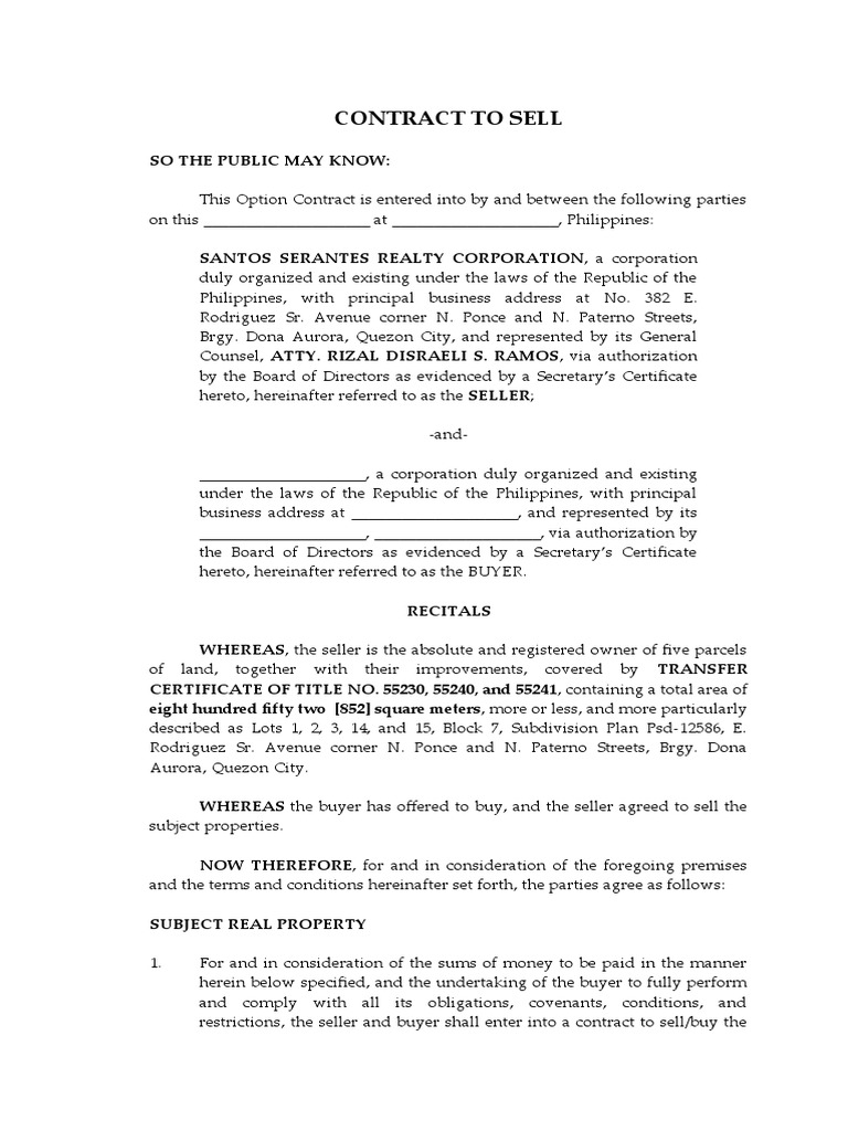 Sample Contract To Sell Real Property | PDF | Law And Economics | Civil ...