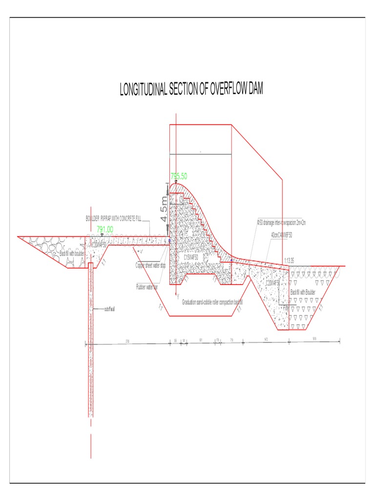 Longitudinal Section of Overflow Dam: Cutoff Wall | PDF | Civil ...
