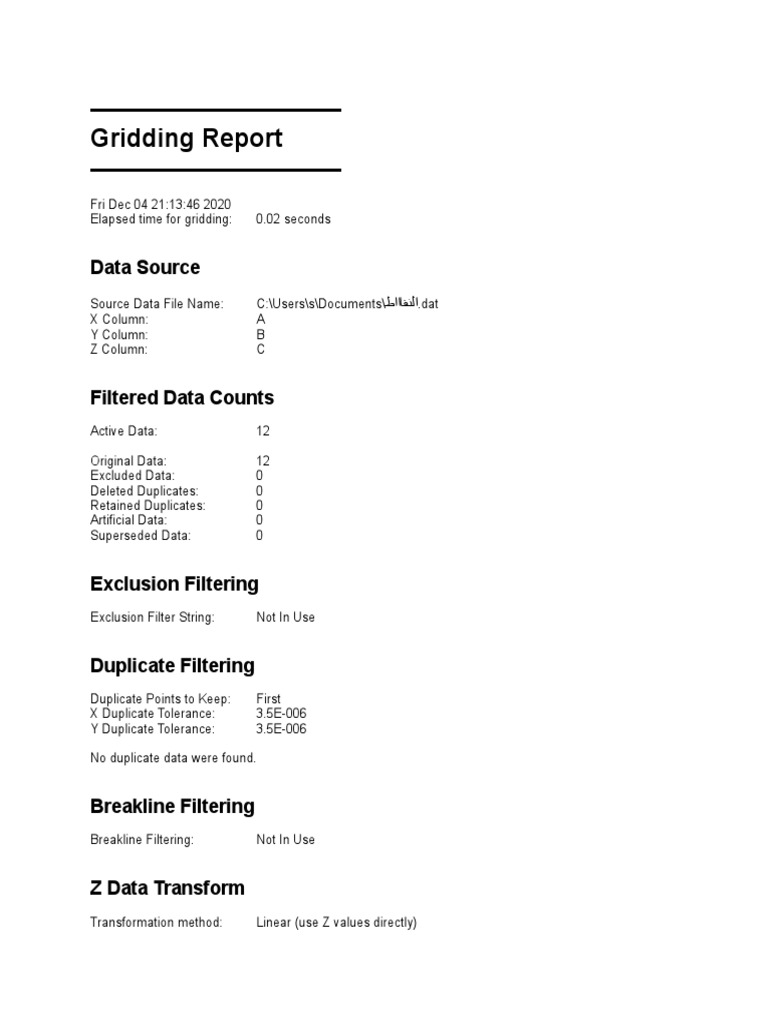 Gridding Report and Data Analysis | PDF | Mean | Statistical Analysis
