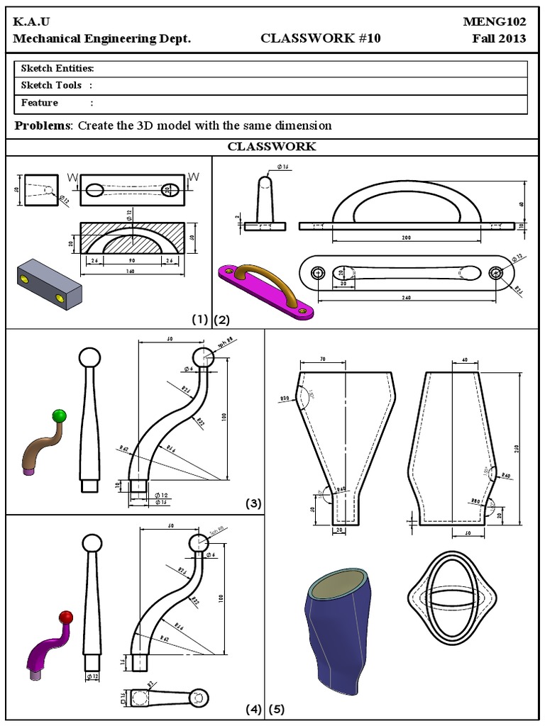 Classwork #10: Sketch Entities: Sketch Tools: Feature | PDF