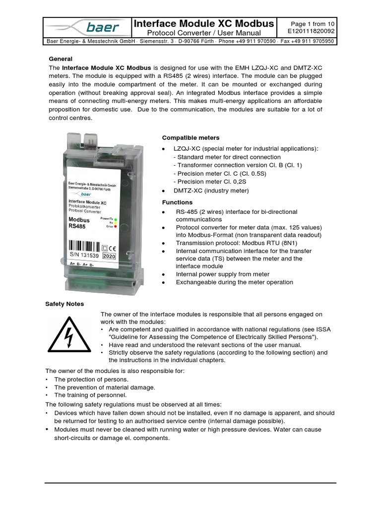 Interface Module XC Modbus: Protocol Converter / User Manual | PDF ...