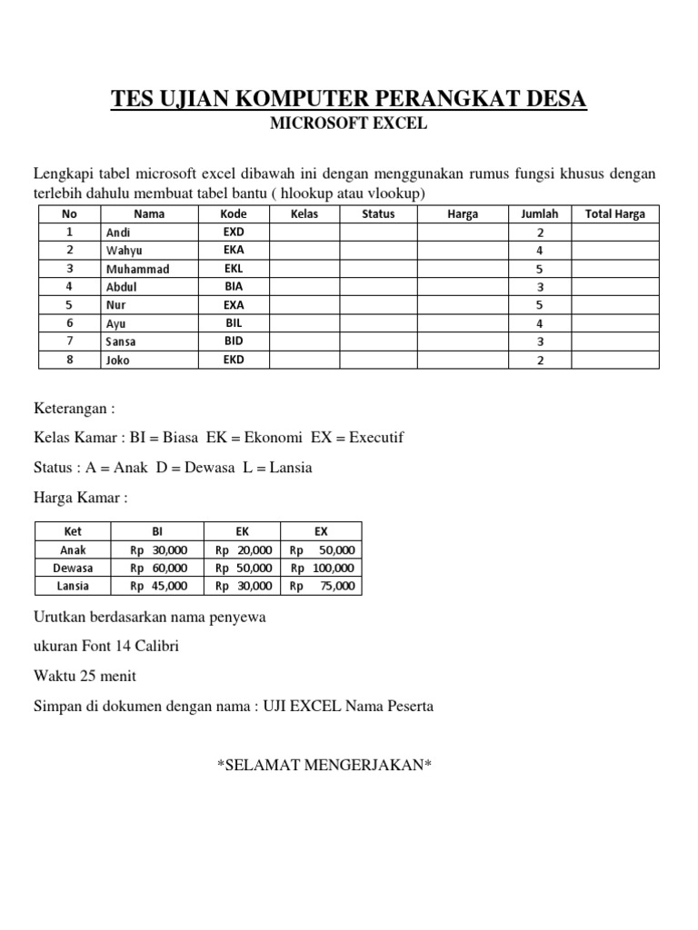 (Sudah) TES UJIAN KOMPUTER PERANGKAT DESA DAN ADMIN Kamar Hotel | PDF