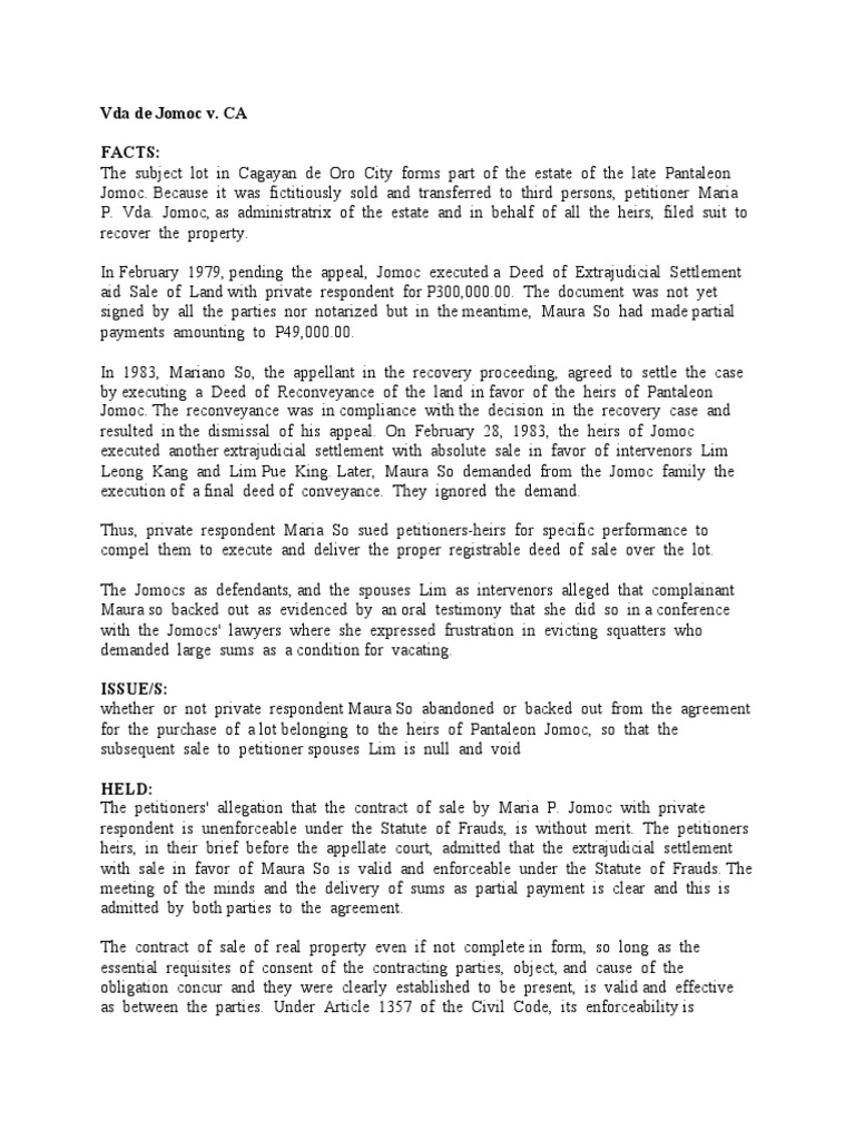 Vda. de Jomoc v. CA | PDF | Lawsuit | Civil Law (Common Law)