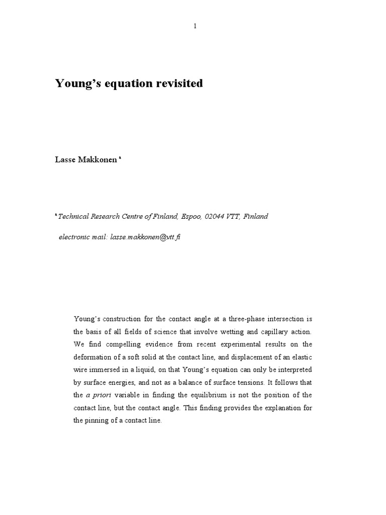 Revisiting Young's Equation: Evidence that it Describes Surface ...