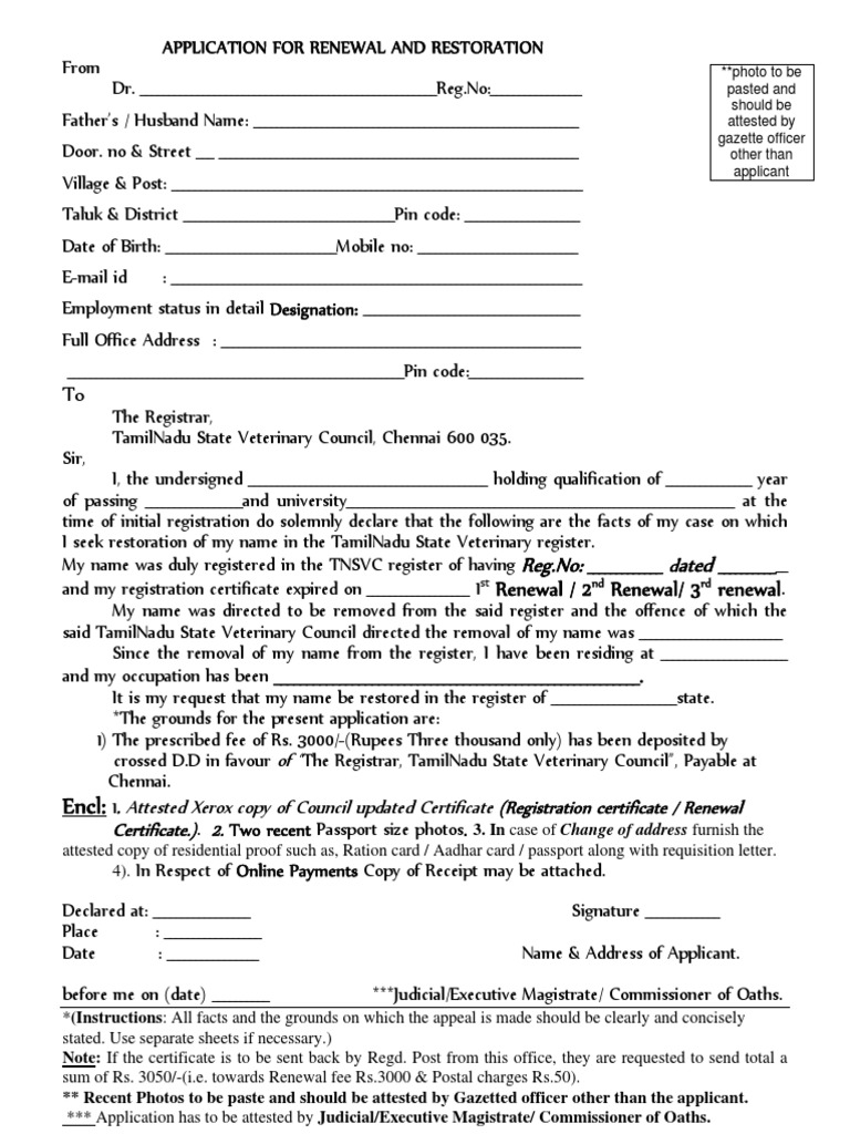 Renewal and Restoration Application Form | PDF
