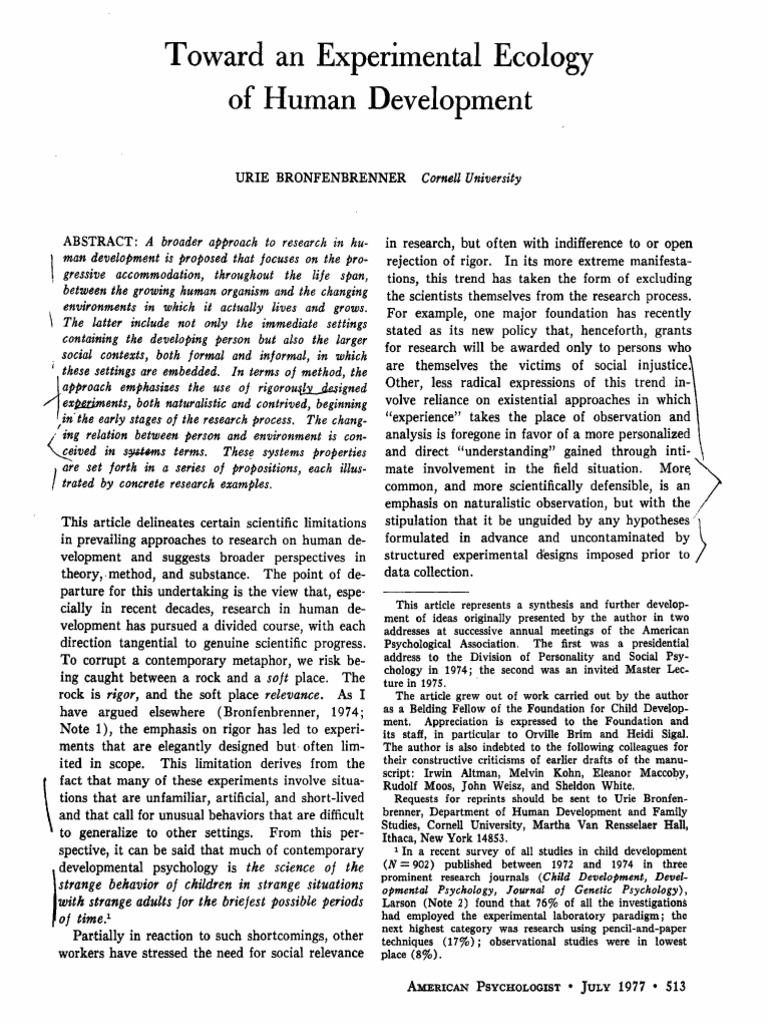 Bronfenbrenner 1977 | Scientific Method | Experiment