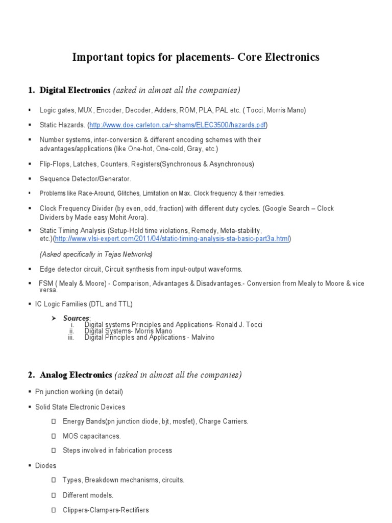 Important Topics For Placements - Core Electronics | PDF | Cmos ...