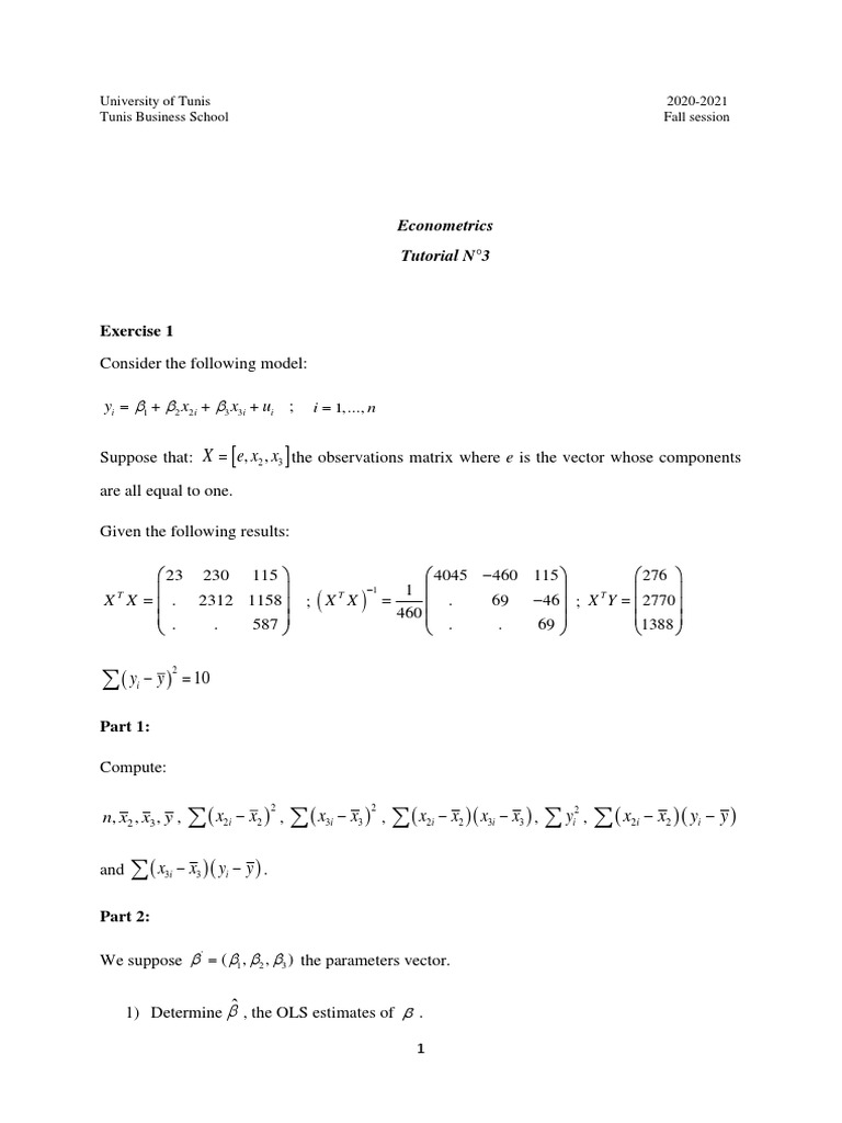 Multiple Regression Exercises Econometrics | PDF | Errors And Residuals | Coefficient Of ...