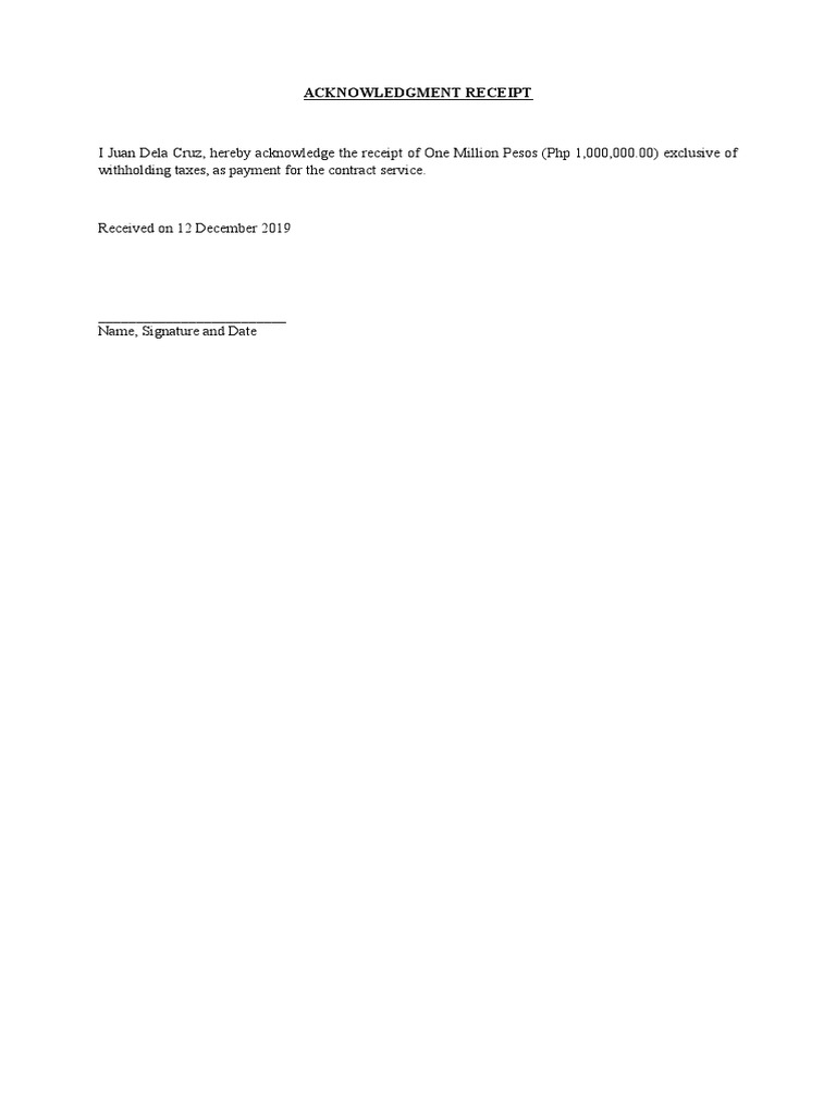 Sample ACKNOWLEDGMENT RECEIPT | PDF