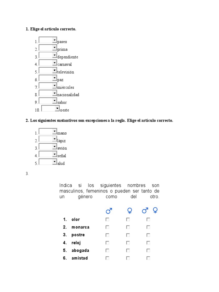 Ejercicios - El Género de Los Sustantivos | PDF