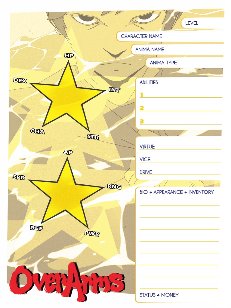 Overarms Character Sheet Print | PDF