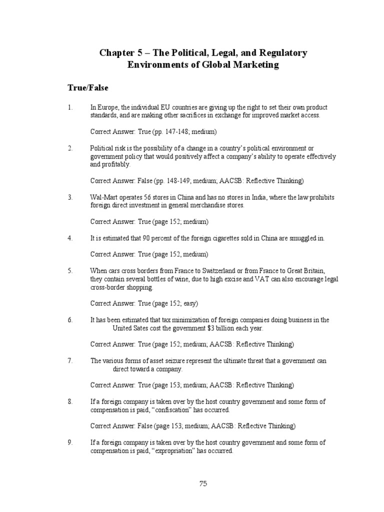 Chapter 5 - The Political, Legal, and Regulatory Environments of Global ...