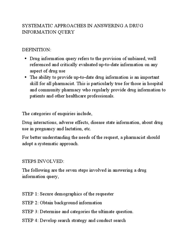 Systematic Approaches in Answering A Drug Information Query | PDF ...