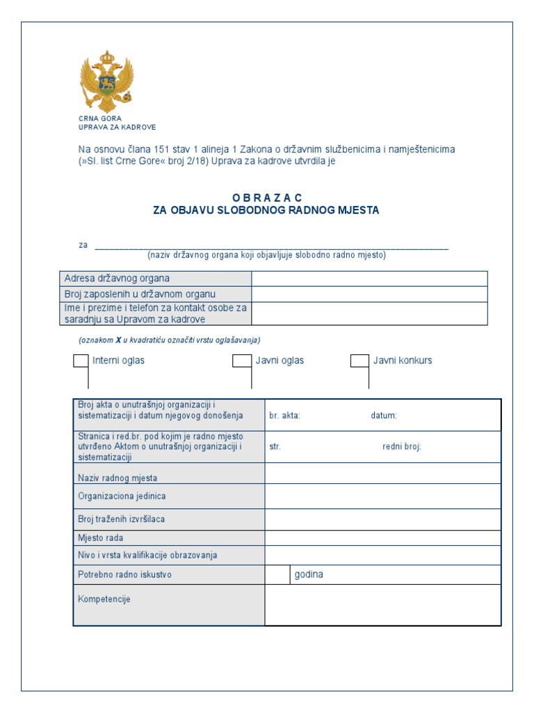 Obrazac Za Objavu R M 28032019 | PDF