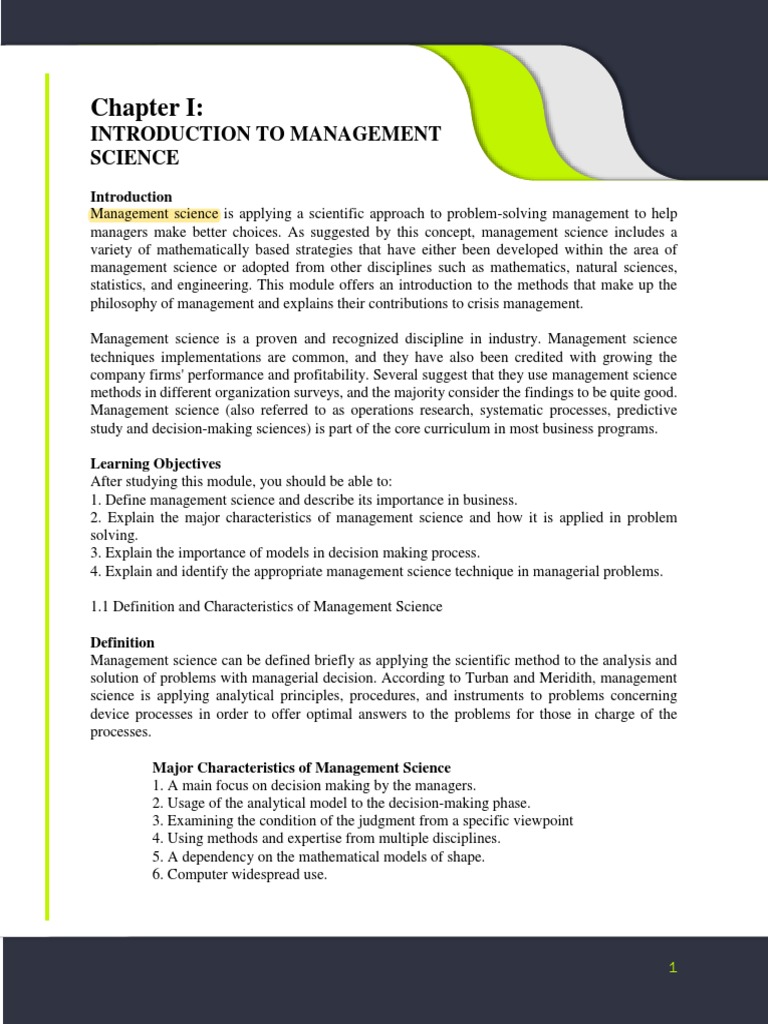Module-Chapter I-Introduction To Management Science. | PDF | Conceptual ...