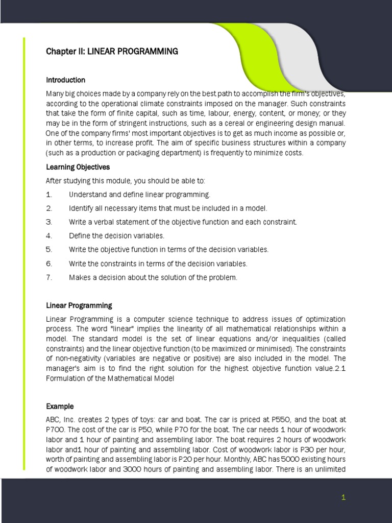 Module Chapter II - Linear Programming | Download Free PDF | Mathematical Optimization | Linear ...