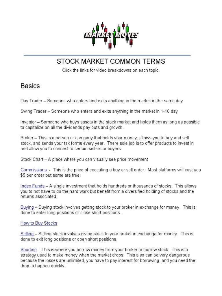 Stock Market Common Terms PDF | PDF