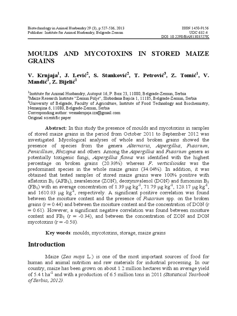 Moulds And Mycotoxins In Stored Maize Grains Pdf Pdf Mycotoxin Aspergillus
